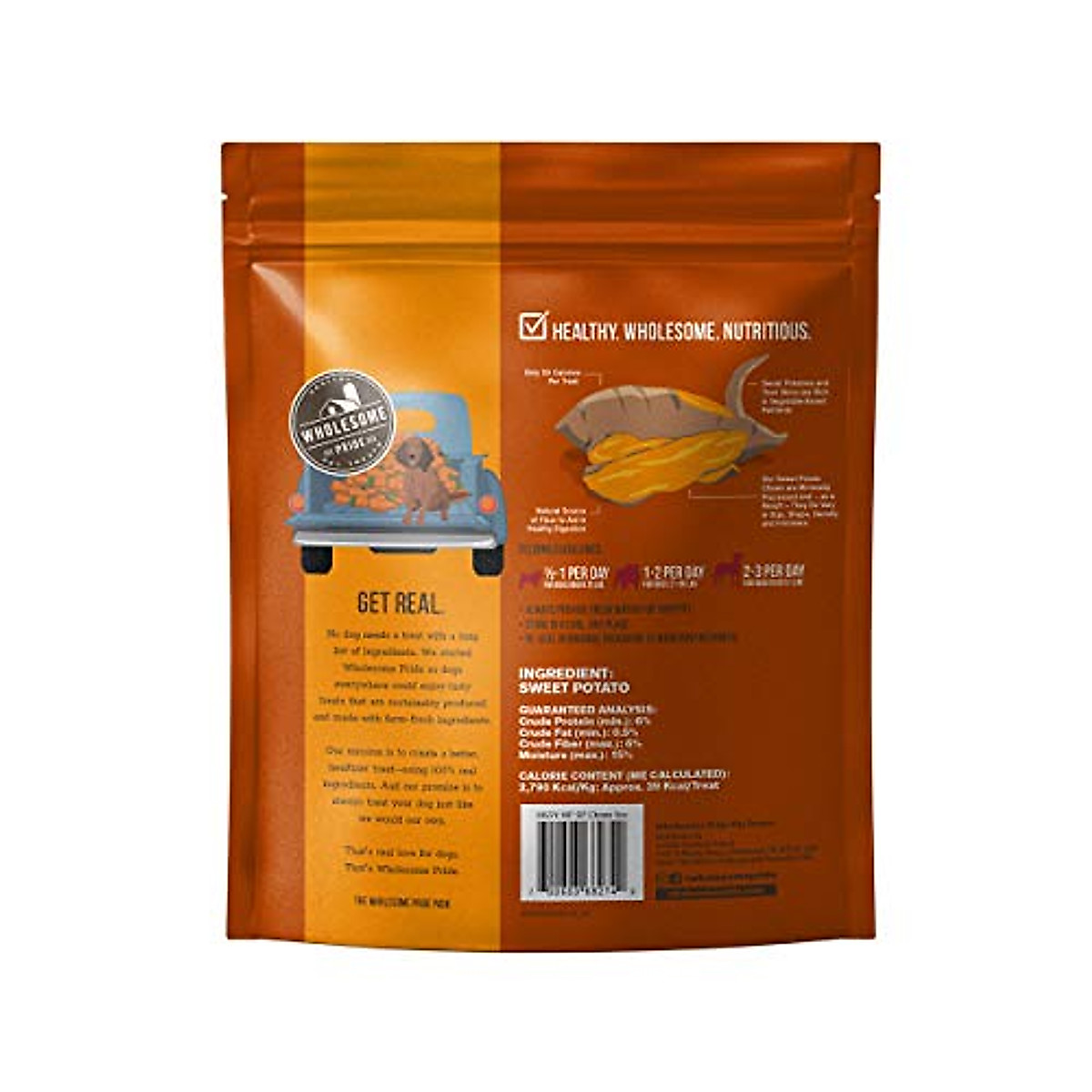 Wholesome Pride Sweet Potato Chews 100% All-Natural Single Ingredient, USA-Sourced Dog Treats, 8 oz