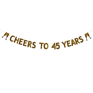 Betteryanzi Gold Cheers to 45 Years Banner,Pre-strung,45th Birthday/Wedding Anniversary Party Decorations Supplies,Gold Glitter Paper Garlands Backdrops,Letters Gold CHEERS TO 45 YEARS