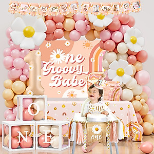 YJDFWAUT Groovy One Party Decorations Supplies, One Groovy Baby Birthday Decorations Girl, Boho Groovy 1st Birthday Decorations, Daisy Flower Rainbow First Birthday Decorations, Hippie First Birthday