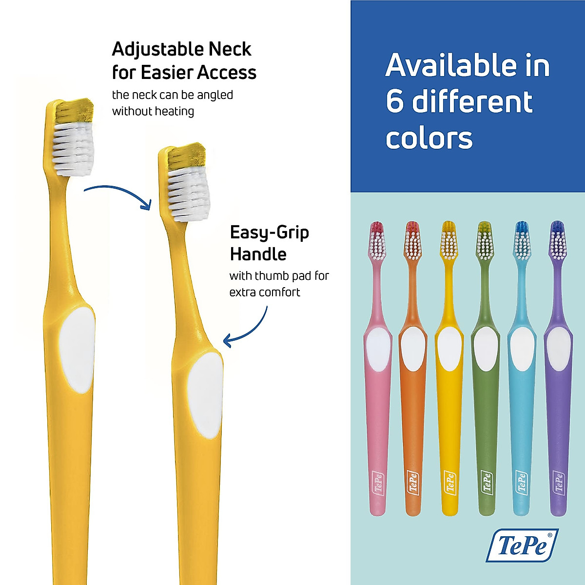 TEPE Nova Medium Firm Toothbrush for Adults with Tapered Head, Angled Neck, and Thumb Grip, Pack of 1
