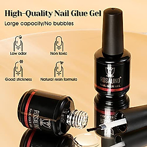 ROSALIND 2PCS Nail Glue Gel for Nail Tips, Super Strong Fake Nails Nail Glue Gel for Easy and Fast Nail Extension Gel Brush on Nail Glue, Adhesive Bond for Press on Nails 15ML Curing Needed