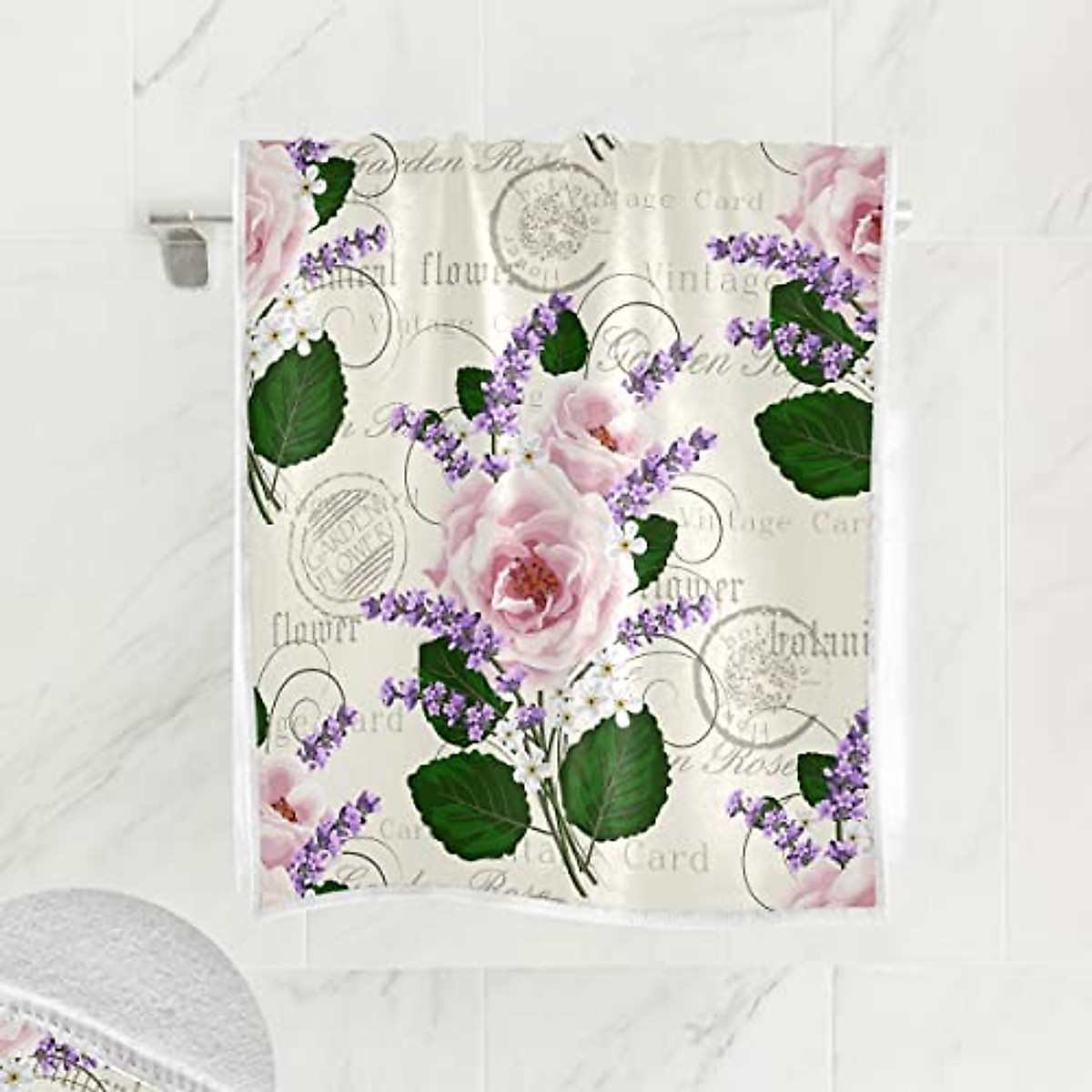 Wamika Women Spring Flowers Hand Bath Towel Shower Towels Set Peony Lavender Boho Floral Kitchen Hanging Gym Fingertip Bathroom Towel Highly Absorbent