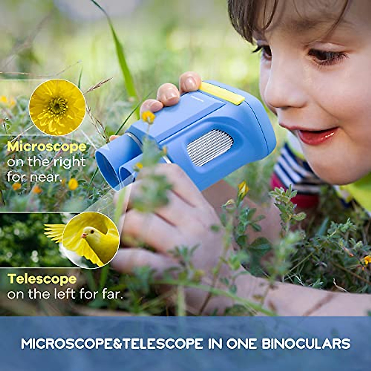 Andonstar AD122 Kids Microscope&Telescope Double Lens, Portable Handheld Microscope Binoculars, Digital Camera&Video Microscope Kit for Kids, 2" LCD Blue, Windows/Mac Compatible, SD Card Included