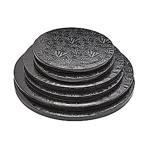8" 10" 12" Black Cake Drum Set for Baking Supplies, Round Cake Boards for Desserts (6 Pack)
