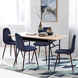 FurnitureR Set of 4, Fabric Side Mid Century Modern Room Comfy Upolstered Cushion Seat with Metal Legs for Home Kitchen Dining Chair, Blue