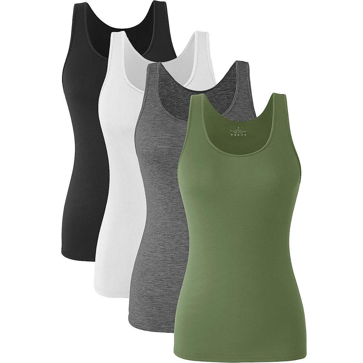Orrpally Basic Tank Tops for Women Undershirts Tanks Top Lightweight Camis Tank Tops 4-Pack Black White Gray ArmyGreen M