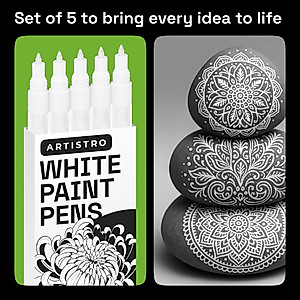 White Paint Pen for Rock Painting, Stone, Ceramic, Glass, Wood, Tire, Fabric, Metal, Canvas. Set of 5 Acrylic Paint White Marker Water-based Extra-fine Tip
