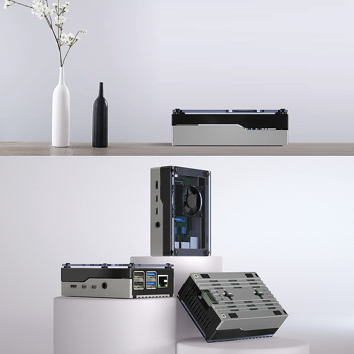 Miuzei Case for Raspberry Pi 4, Raspberry Pi 4b Case with Fan 35mm, with 5V 3A Power Supply, 4 pcs Heatsinks for Raspberry Pi 4 Model B 8gb / 4gb / 2gb