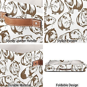 TropicalLife Cute Guinea Pigs 13x13x13 Inch Large Fabric Storage Cubes, Collapsible Cube Storage Bins Organizer Boxes with Leather Handles Cube Baskets for Organizing Closet Shelves