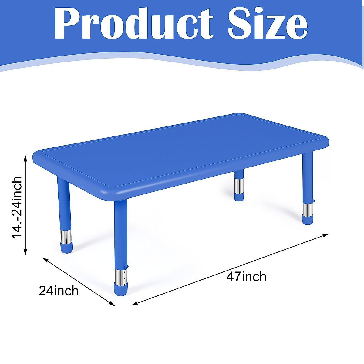Ripeng 24" W x 47" L Rectangular Plastic Height Adjustable Activity Table with Large Dry Erase Table Top for Classrooms Toddler Furniture for Daycare, Daycare, Homes, Cornflower, etc (Blue,2 Pcs)