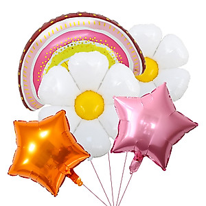 Daisy Groovy Balloon Boho Rainbow Balloon Groovy Birthday Party Decorations Daisy Flower Star Foil Balloons for Groovy Party Supplies Two Groovy Birthday Baby Shower Decor Supplies