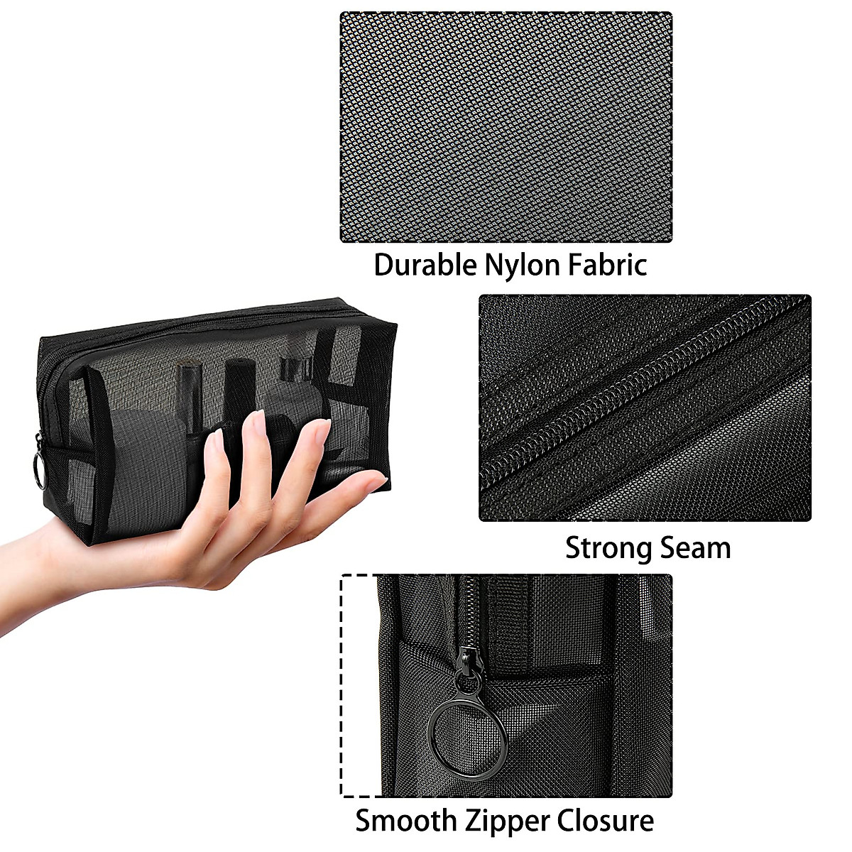 Unoutur Mesh pouch,Mesh Cosmetic Bag Portable Makeup Pouch Travel Toiletry Bag for Makeup Organizer Home Office Travel Accessories,6 Pieces Mesh Makeup Bag with Zipper