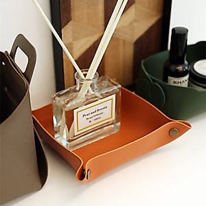 Banugo Valet Tray, Small Catchall Tray, Leather Tray, Foldable Jewelry Organizer, Suitable for Travel, Nightstand, Storage, Home or Office (Orange-S)