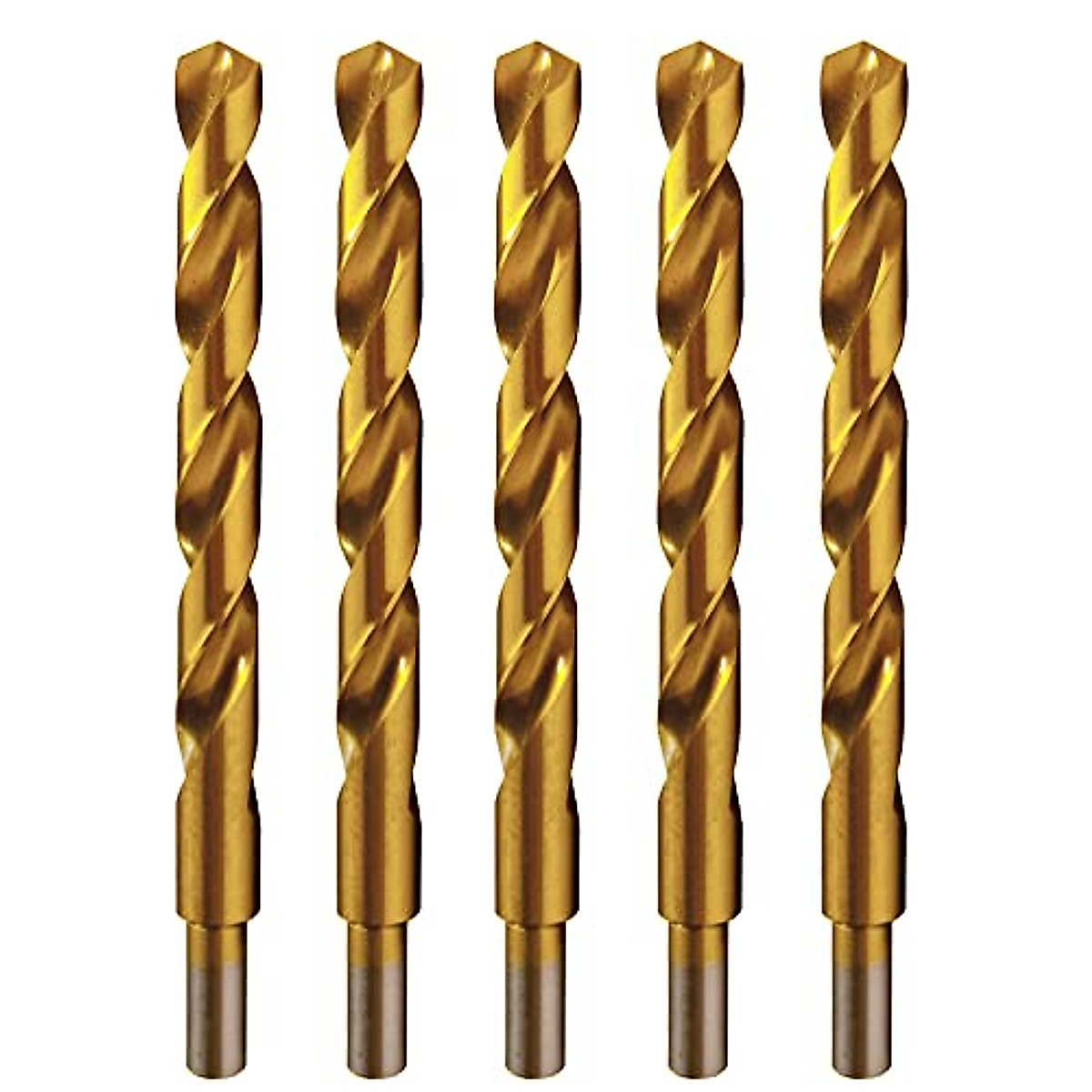 VALYRIANTOOL Titanium Drill Bit Set 5PCS 1/2" HSS Jobber Drill Bits, Premium 4341 High Speed Steel Drill Bits Set with 3/8" Reduced Shank for Drilling on Mild Steel, Copper, Aluminum (1/2"(5PCS))