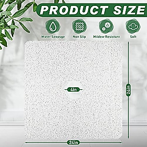 Shower Mat Non Slip,Soft Bath Mat with Drain,Quick Drying PVC Loofah Bathtub Mat for Bathroom,Without Suction Cups,24 x 24 Inch (White)
