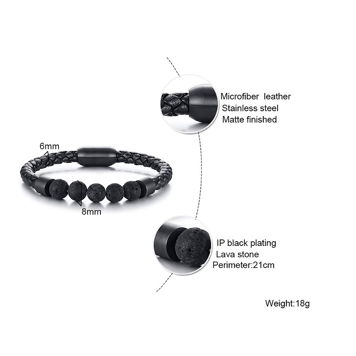 Beads Leather Bracelet for Men - Black Natural Stone Bracelets,Trendy Lava Rock Bead Braided Leather Bracelets Jewelry for Him,Anniversary Birthday Valentine's Day Christmas Gift for Men Cross