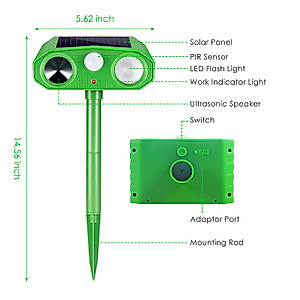 2 PCS Ultrasonic Animal Repellent Outdoor Solar Animal Repeller Waterproof with Motion Sensor & Strobe Light Alarm Sound Animal Deterrent for Cat Squirrel Raccoon Deer Fox Coyote Skunk Bird Repellent