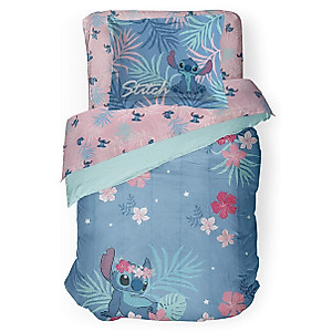 Disney Lilo & Stitch Paradise Dream Twin Comforter & Sham Set - Super Soft Kids Reversible Bedding - Fade Resistant Microfiber (Official Disney Product)