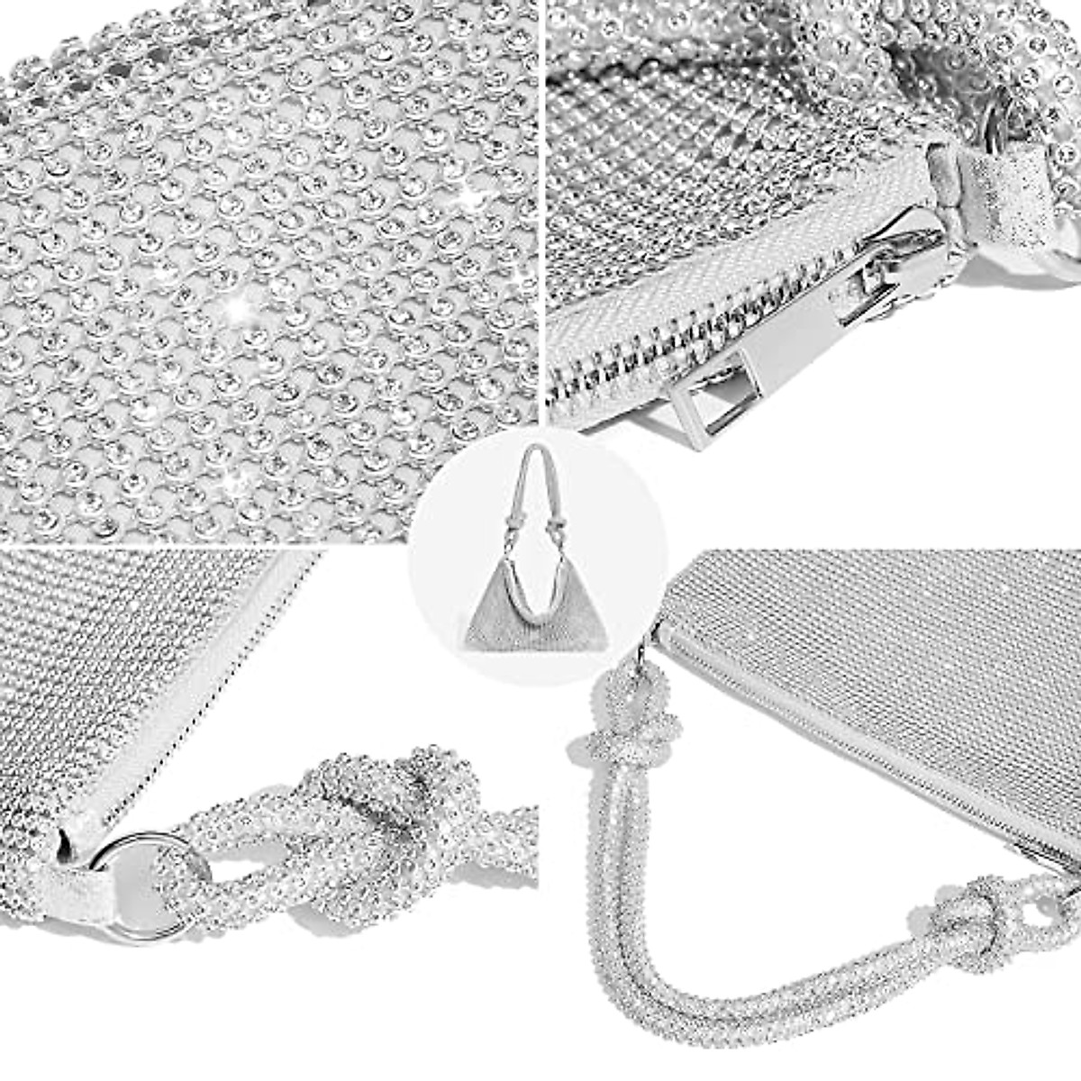 YUWITA Rhinestone Purse for Women Evening Bag Glitter Sparkly Mini Handbags (Silver)