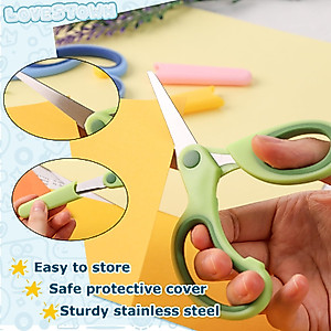 LovesTown 4 Pairs Kid Scissors with Cover, Blunt Tip Scissors Craft Scissors for School DIY Projects