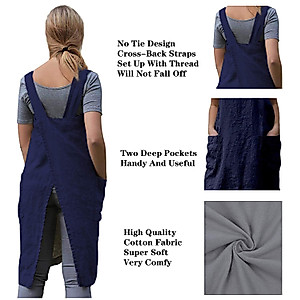 Women's Cross Back Pinafore Apron with Large Pockets Home Kitchen, Restaurant, Coffee house,Cooking Gardening Works
