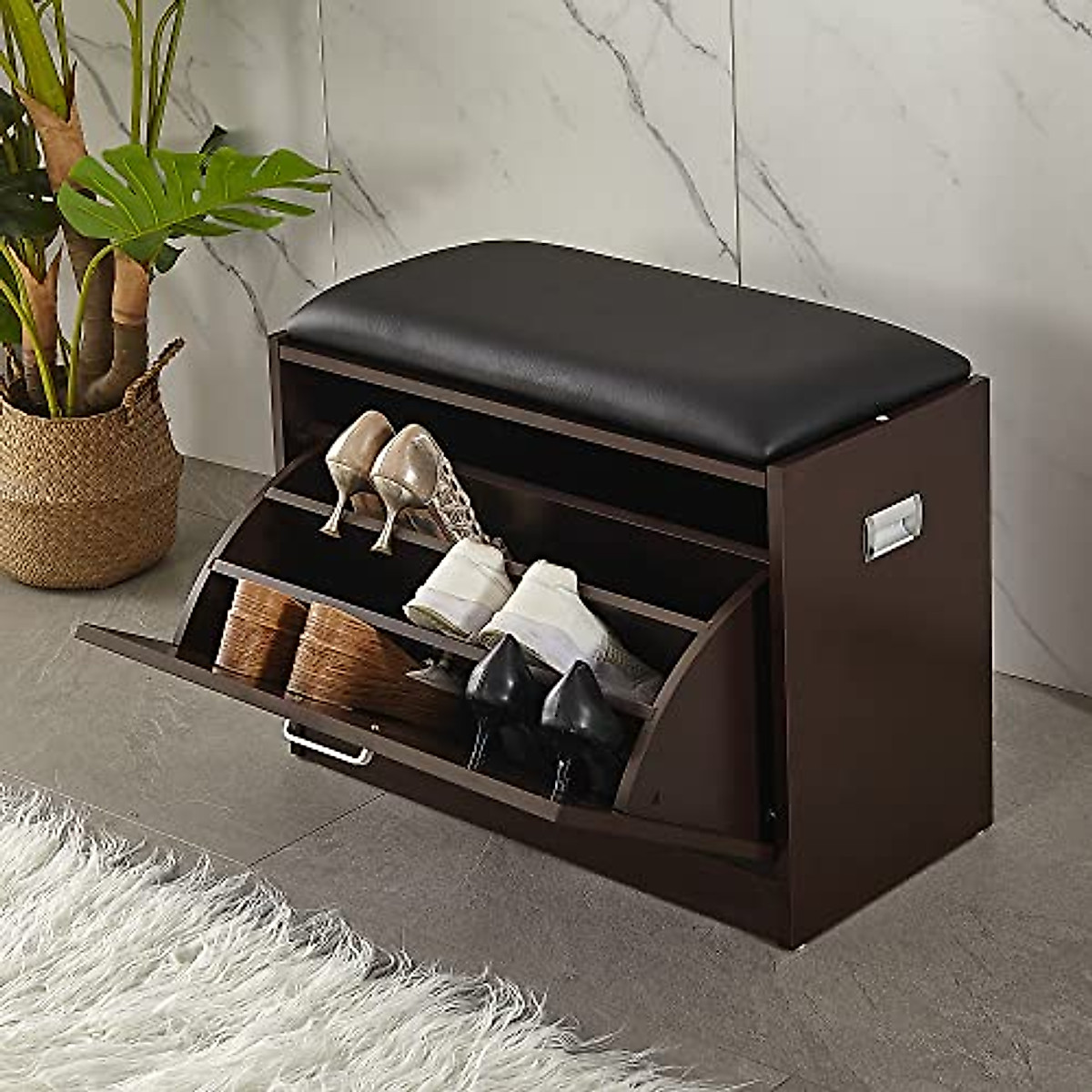 Aottop Premium Shoe Cabinet and Seat - Elegant Design, MDF Wood, and Foam Cushion for Comfortable and Convenient Shoe Storage - Perfect for Your Home Décor.