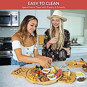 Large Round Charcuterie Board Set - 16 In, Round Cheese Board and Knife Set, Large Charcuterie Board, Round Cheese Board, Charcuterie Boards Extra Large, Wood Charcuterie Board Round, Charcuterie Tray