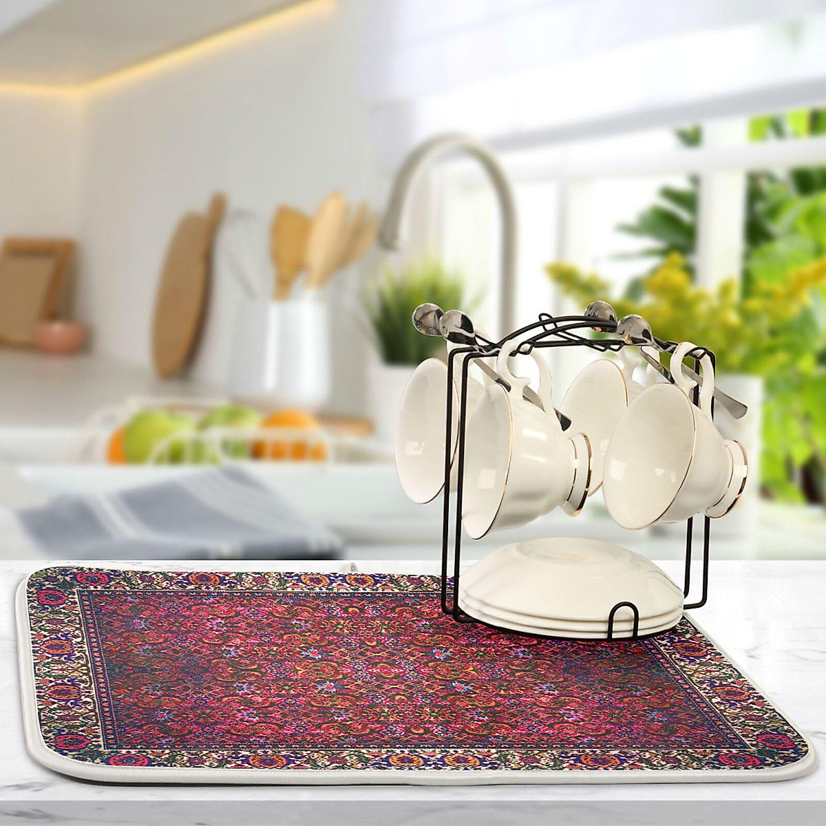 ElliTarr Dish Drying Mat for Kitchen Counter Microfiber Absorbent Dish Drainer Mat Small Kitchen Drying Rack Mat Heat Resistant Drying Pad for Counter 18x24