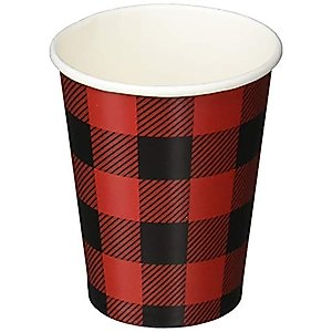 Creative Converting Plaid Paper Cups, 1 Count (Pack of 1), Red & Black