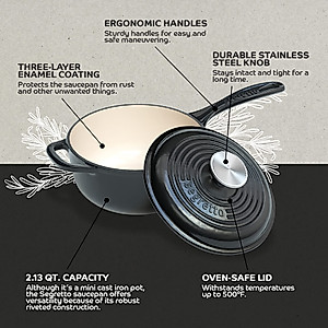 Small Sauce Pan with Lid, 2.13 QT Nero (Black) Sauce Pot, Small Pot with Stay Cool Helper Handle and Tight-Fitting Lid, Warmer Pan- Segretto Cookware