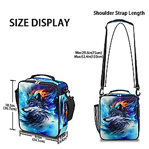 cfpolar Insulated Lunch Bag, Space Fire Wolf Lunch Box Wide Opened Tote Reusable Lunch Container Organizer Thermal Cooler Bag with Shoulder Strap for School Office Picnic Hiking Beach Fishing