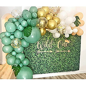 Pateeha Sage Green Balloon Garland Kit 140 Pcs, Baby Shower Decorations Olive Green Gold Metallic White Gold Confetti Nude Balloon Arch for Bridal Shower Wedding Birthday Party