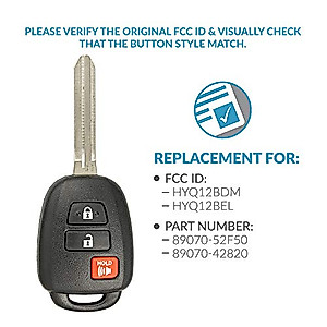 Keyless2Go Replacement for 3 Button Remote for Head Key HYQ12BDM / 89070-52F50 / 89070-42820 H Chip