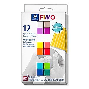 STAEDTLER 8023 C12-2 FIMO Soft Oven Hardening Modelling Clay 12 x 25 g Blocks - Brilliant Colours