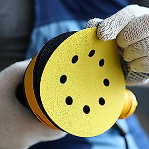 60 Pcs 5 Inch Sanding Discs, 8 Hole 180 Grit Hook and Loop Gold Sanding Discs, 5“ Round Sandpaper for Random Orbital Sander