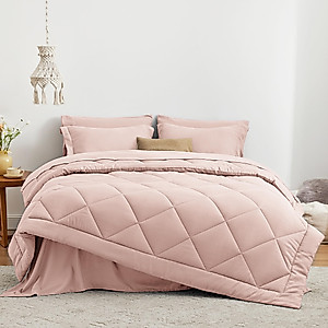 Love's cabin Twin Comforter Set Pink, 5 Pieces Twin Bed in a Bag, All Season Twin Bedding Sets with 1 Comforter, 1 Flat Sheet, 1 Fitted Sheet, 1 Pillowcase and 1 Pillow Sham
