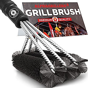 Alpha Grillers BBQ Grill Brush - Wire Grill Brush & BBQ Brush for Grill Cleaning - Grill Brush for Outdoor Grill & Gas Grill Cleaner for All BBQ Types