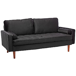 US Pride Furniture Haven Modern Velvet Sofa with Bolster Pillows, Button Tufted Seat, Track Arms and Solid Wood Legs, Couches for Living Room, Bedroom and Home Office, Black