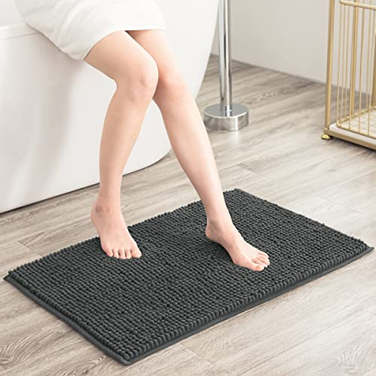 subrtex Bathroom Rugs Chenille Bath Rug Soft Short Plush Bath Mat Soft Shower Mat Water Absorbent Shower Mat Quick Dry Machine Washable(Gray,16" x 24")