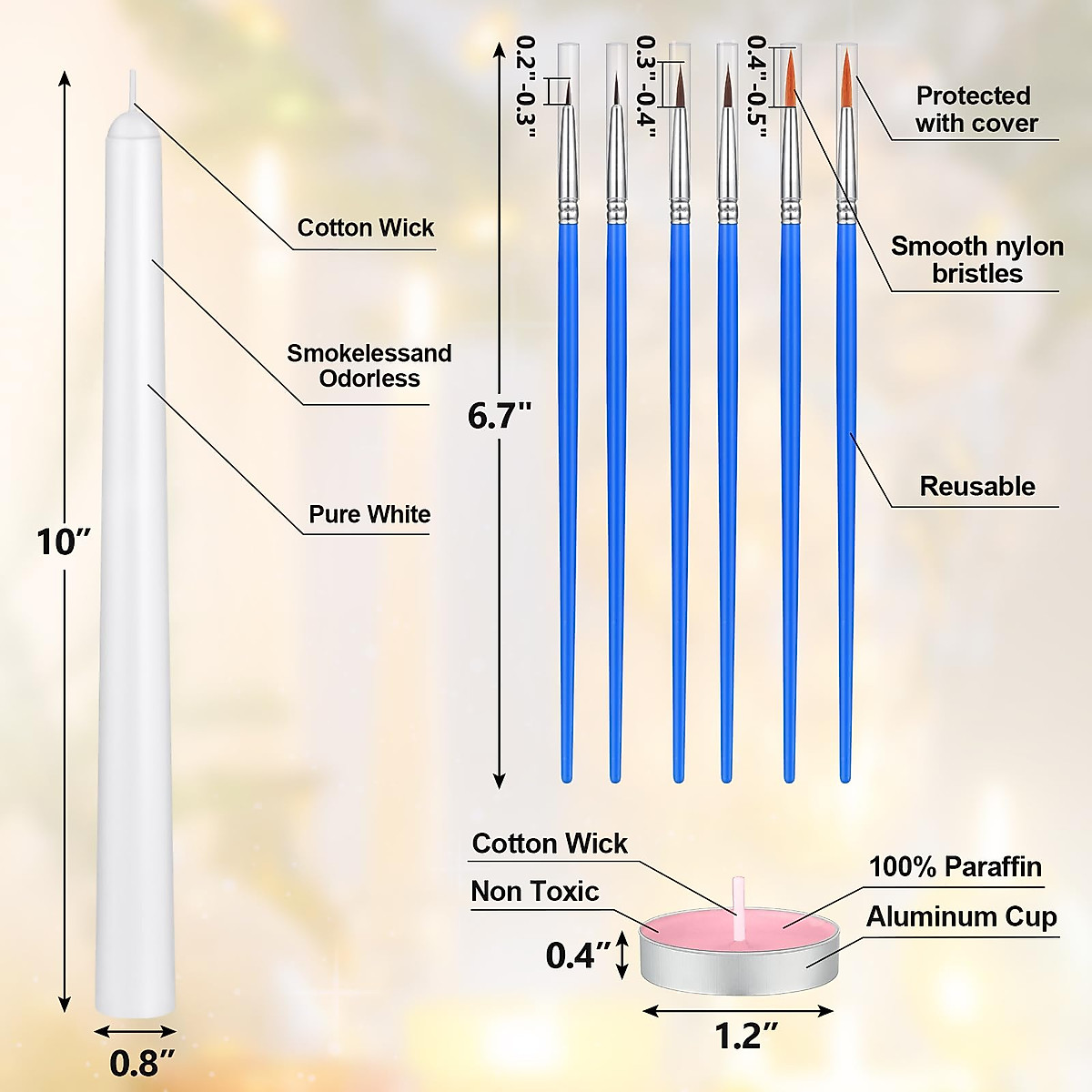 MTLEE 78 Pcs DIY Candle Painting Kit Include 12 White Taper Candles 60 Colored Tealight Candles 6 Paint Brushes for Candles Crafts Birthday Wedding Party Favors (Multi Color)