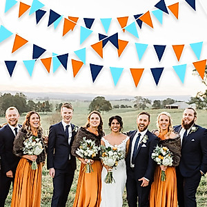 10M/32Ft Navy Blue Orange Pennant Banner Fabric Triangle Flag Cotton Bunting Garland for Outer Space Galaxy Birthday Anniversary Party Home Nursery Outdoor Garden Hanging Festivals Decoration (36Pcs)