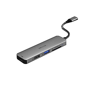 USB C Hub, 5 in 1 USB C Hub Multiport Adapter with 4K HDMI 3.0 & 2.0 Ports SDTF Card Reader, USB C to HDMI Adapter for MacBook Pro XPS More Type C Devices