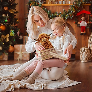 Highland Cows Stuffed Animal Realistic Scottish Cow Plush Toy Soft Farm Animal Cattle Plushie Doll Present for Adults Kids Boys Girls (Brown Cow, 10.8 Inch)