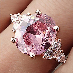 Lzz 3.3CT pink sapphire birth stone ring vintage silver oval cut mosaic cubic zirconia ring size 6-10 (US code 7)