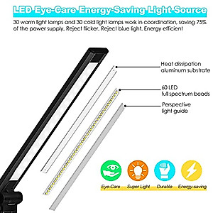 JOSTIC LED Desk Lamp with Wireless Charger, USB Charging Port, Desk Lighting with 10 Brightness, 5 Color Modes, Dimmable Eye Caring Reading Desk Light for Home Office, Touch Control, Auto Timer, Black