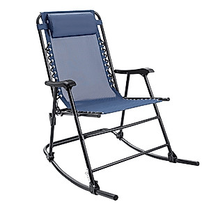 Flamaker Patio Rocking Chair Zero Gravity Chair Outdoor Folding Recliner Foldable Lounge Chair Outdoor Pool Chair for Patio, Poolside and Camping (Blue)