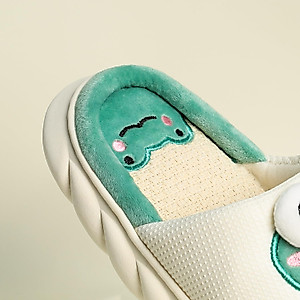 Gaolinci Cartoon Animal Shape Slippers, Womens Four Seasons Home Linen Slippers (Frog-US 8-9)