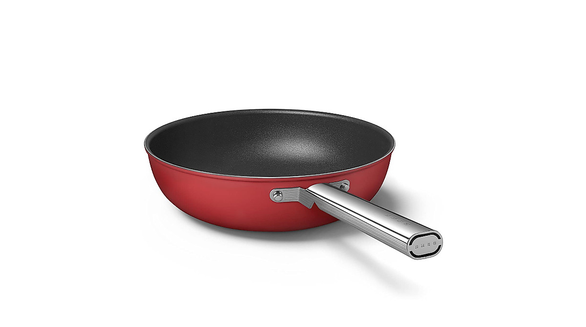 Smeg Red 12-Inch Wok - High-Quality Non-Stick Cookware