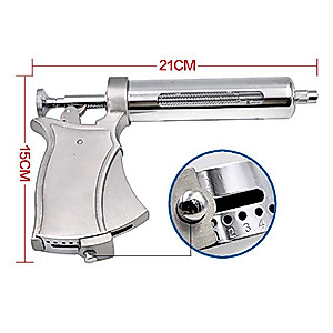 BZZBZZ Animals Injector 50ml Continuous Livestock Syringe Semi Automatic Stainless Steel Vaccination Gun Adjustable for Horse Sheep Cattle Pig Farm Equipments