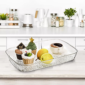 Lyellfe 4 Pack Clear Serving Tray, 15 x 10 Inch Deep Serving Platter, Spill Proof Decorative Coffee Table Perfume Tray for Bathroom, Dining Table, Vanity Cabinet